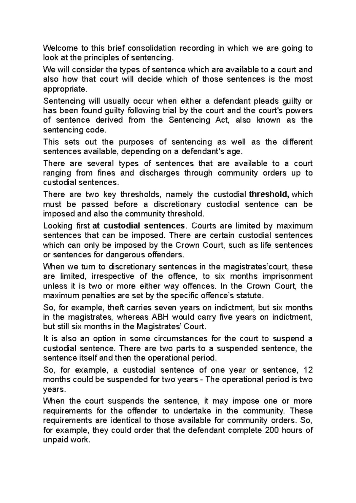 Sentencing review - Criminal Note - Welcome to this brief consolidation ...