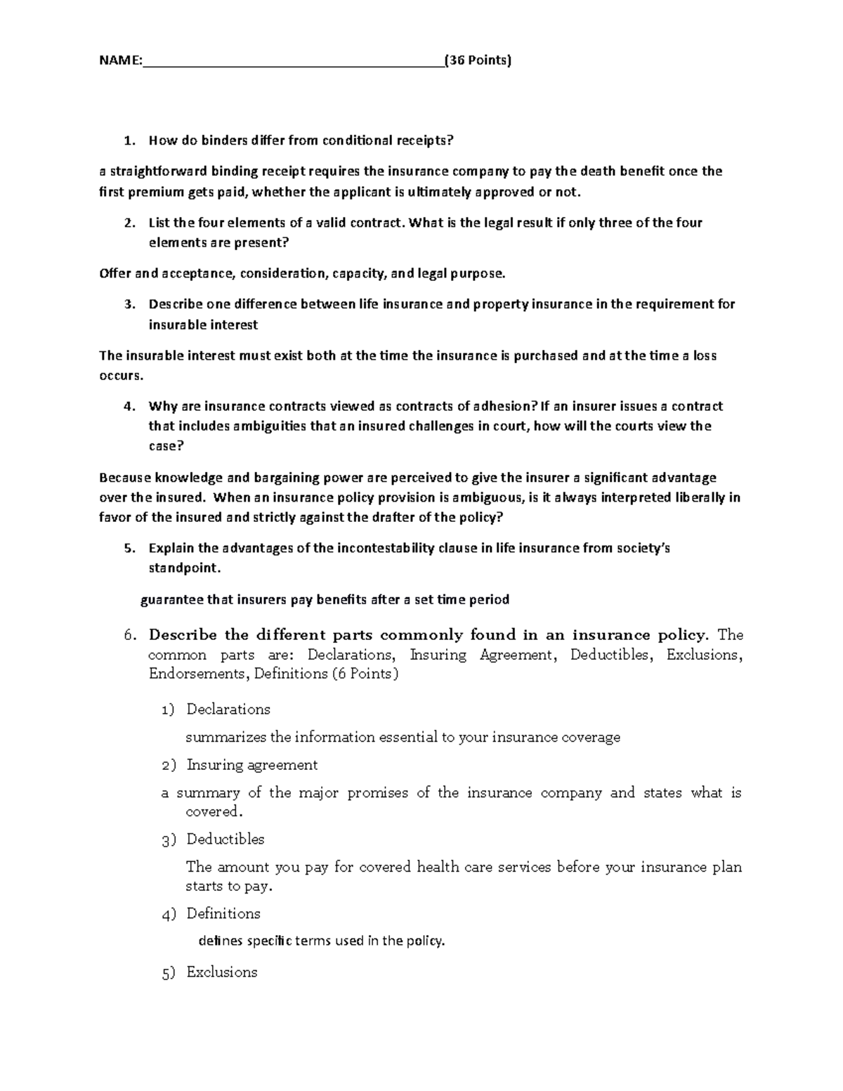 Ch 11 worksheet insurance - NAME ...