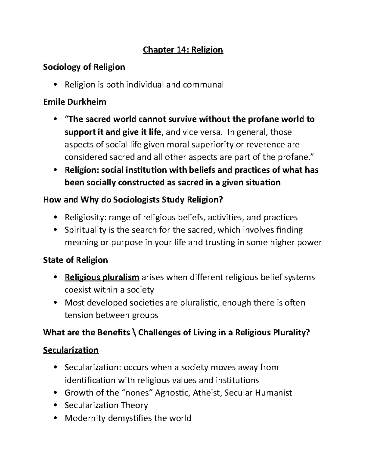 Chapter 14 Religion - Skylar Gremillion SOCL 2001 - Chapter 14 ...