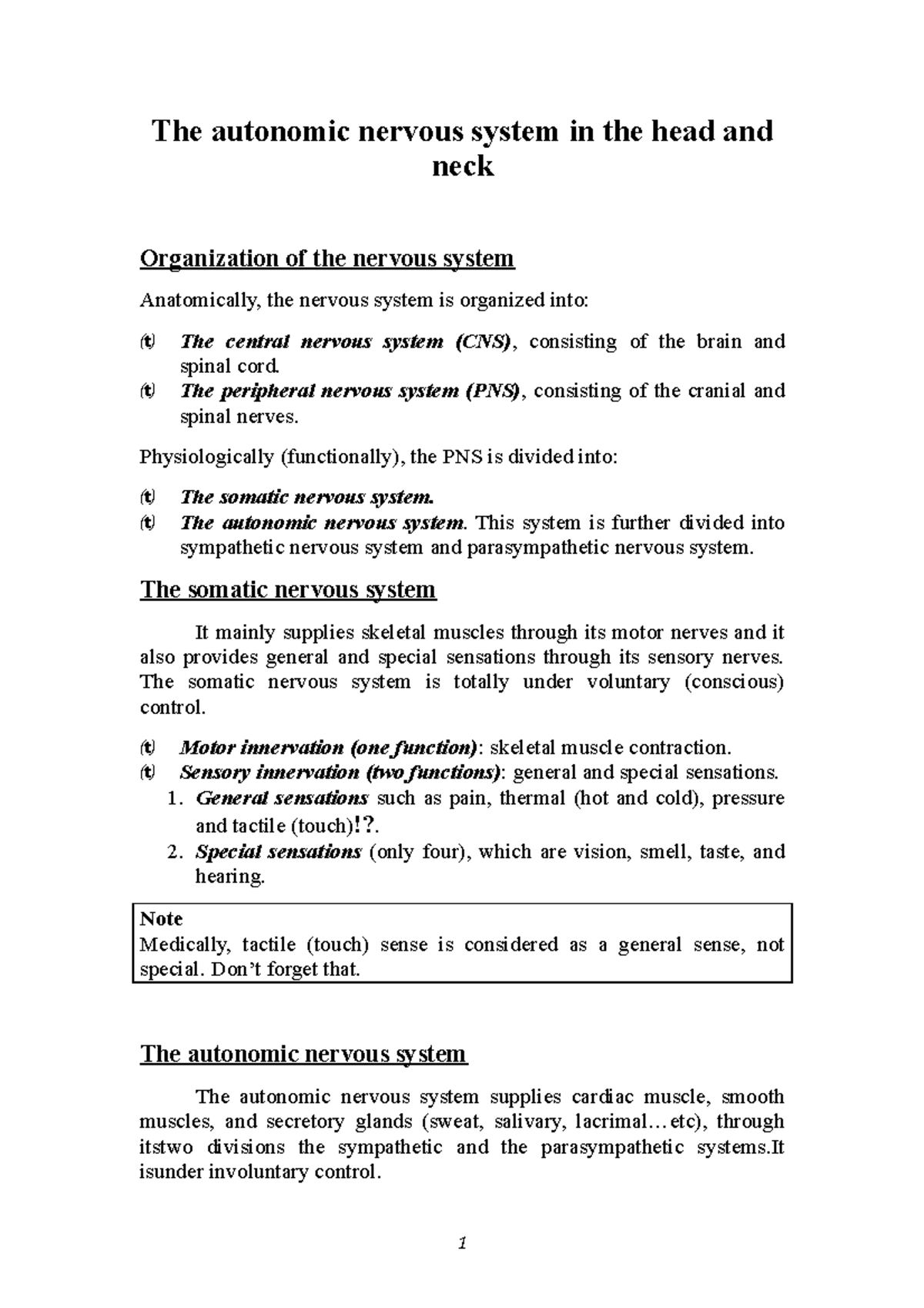 Anatomy and Physiology lecture notes on -> autonomic nervous system in ...