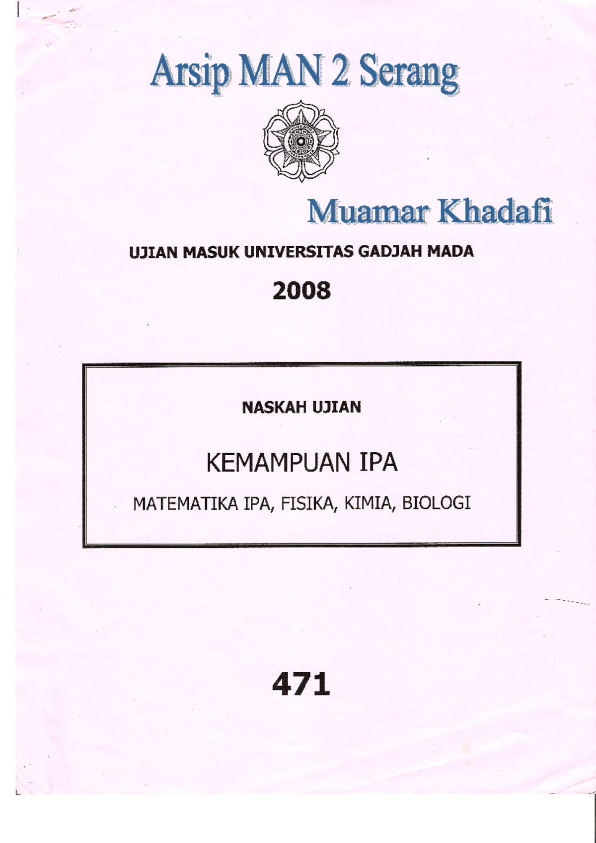 UTUL UGM 2008 Kemampuan IPA - UTBK - Studocu