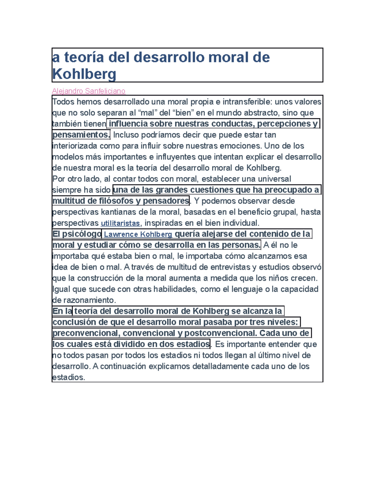 A teoría del desarrollo moral de Kohlberg - a teoría del desarrollo ...