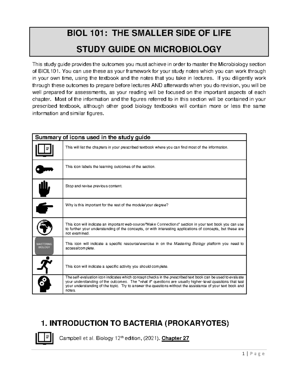 BIOL101SG Microbiology - BIOL 101: THE SMALLER SIDE OF LIFE STUDY GUIDE ...