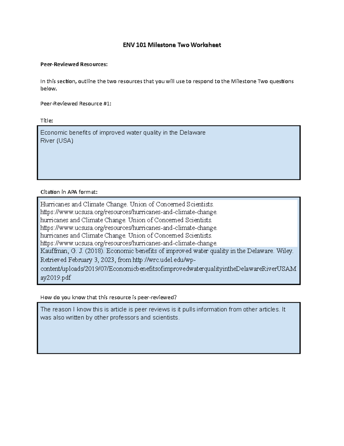 ENV 101 Milestone Two Worksheet - ENV 101 Milestone Two Worksheet Peer ...