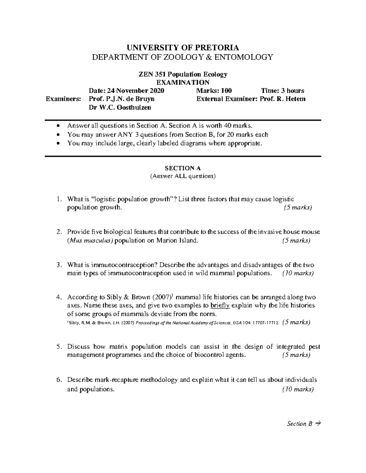 ZEN351 Exam 2020 V3 Questions 1 - UNIVERSITY OF PRETORIA DEPARTMENT OF ...