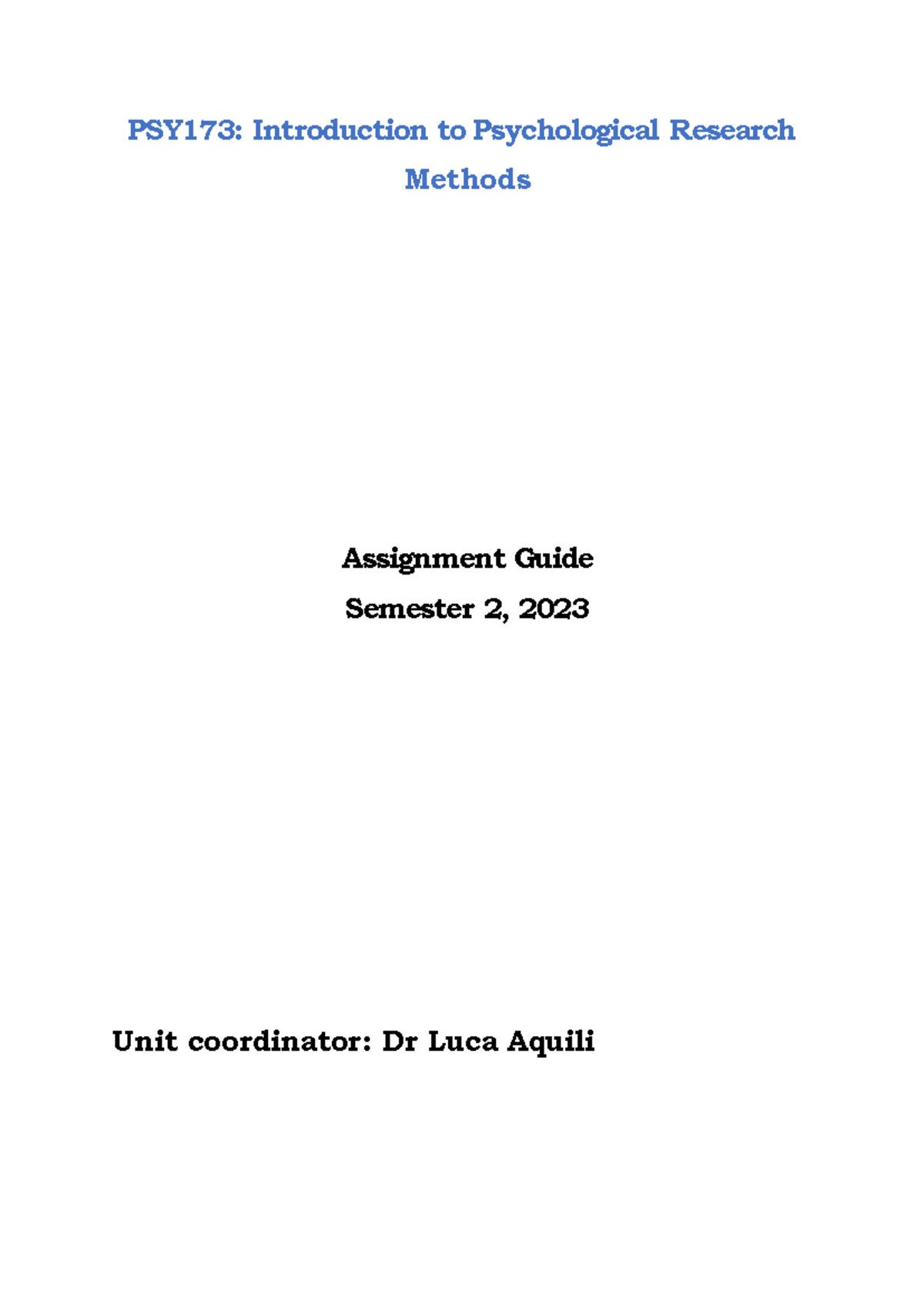 Lab Report Guide - final assignmnet - PSY173: Introduction to ...