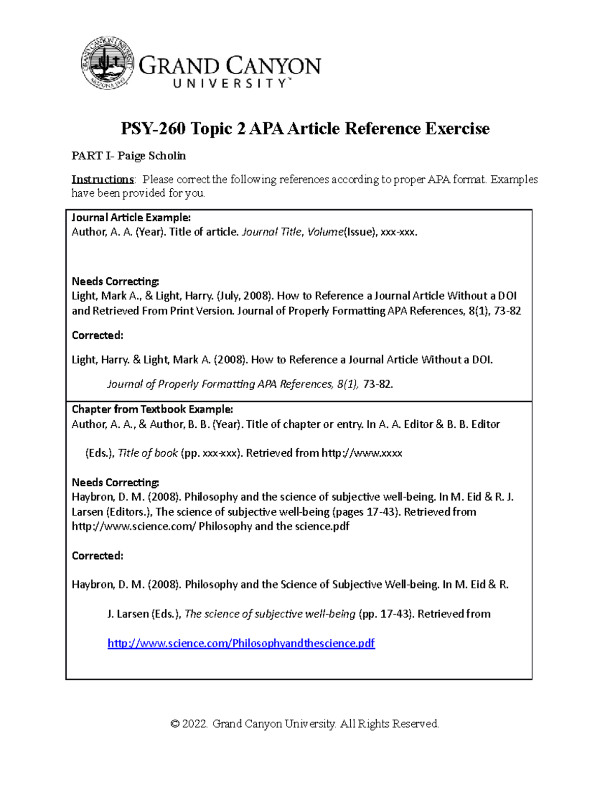 PSY 260 APA citation exercise and practice - PSY-260 Topic 2 APA ...