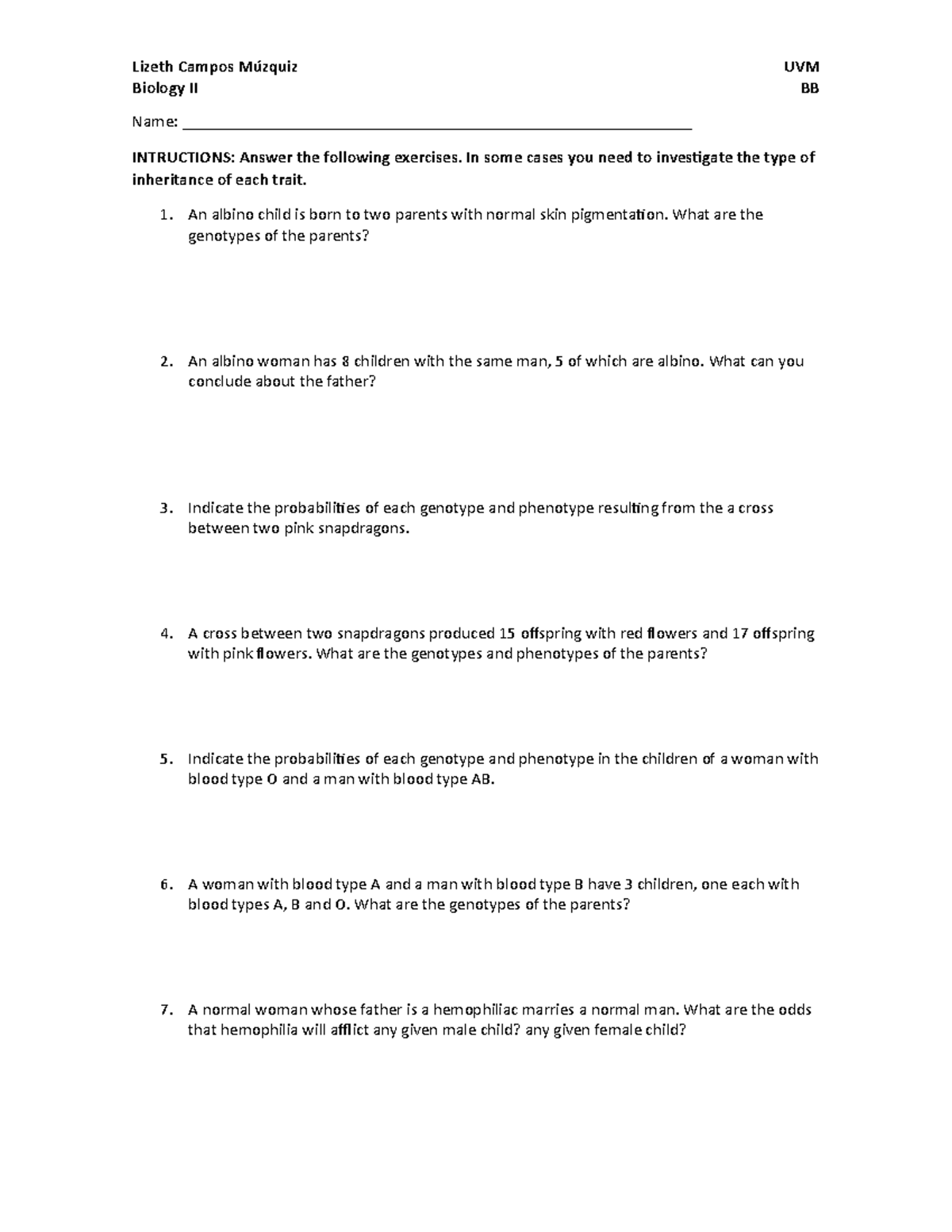 Genetic exercises - Problemas de genética mendeliana y no mendeliana ...