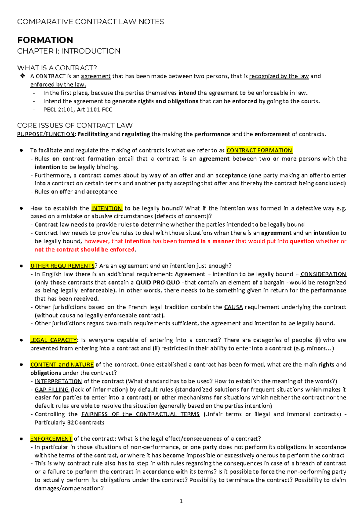 Contract LAW EXAM Notes - COMPARATIVE CONTRACT LAW NOTES FORMATION ...