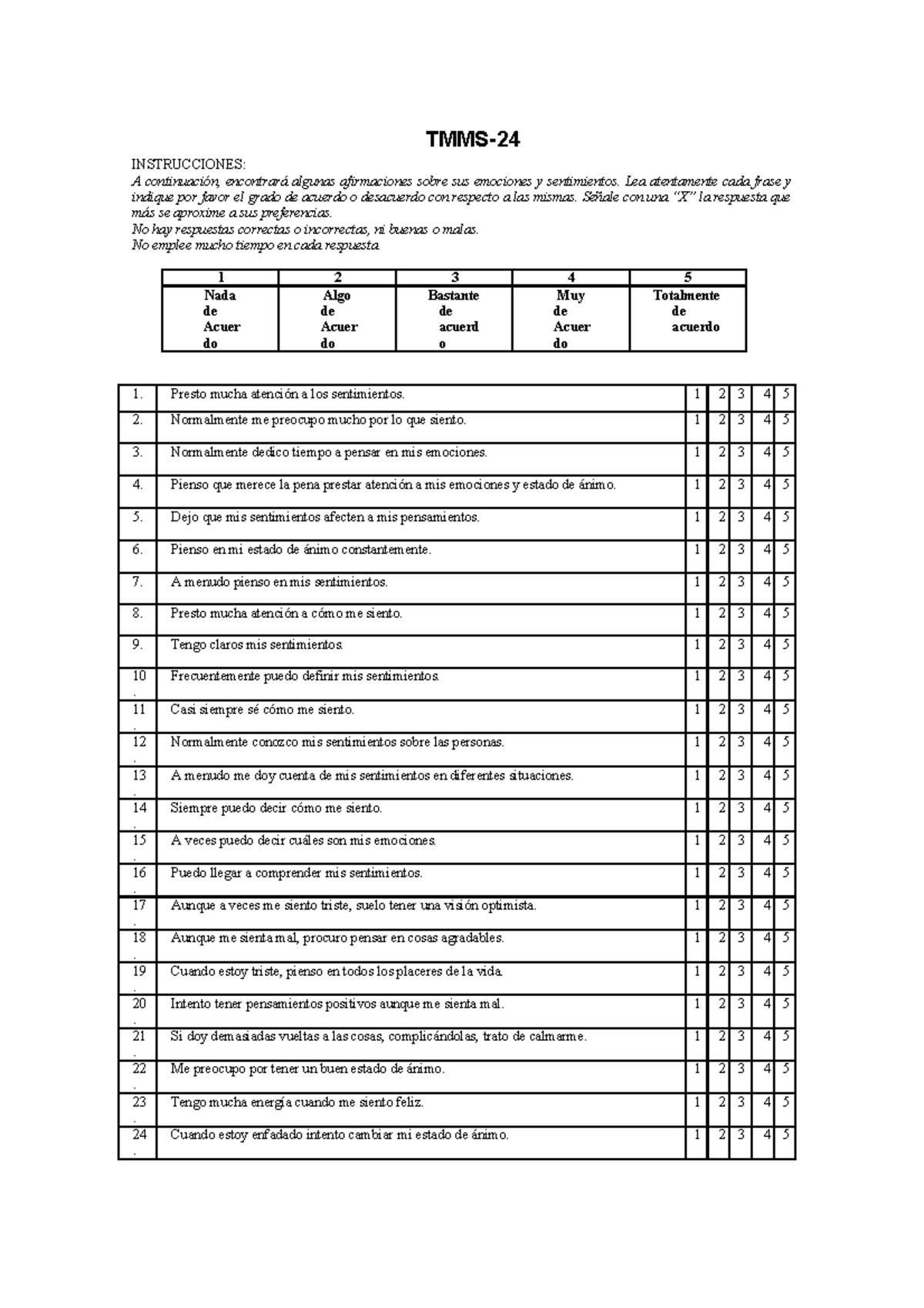 TMMS 24 - instrumento para la ansiedad - TMMS- INSTRUCCIONES: A continuación, encontrará algunas ...
