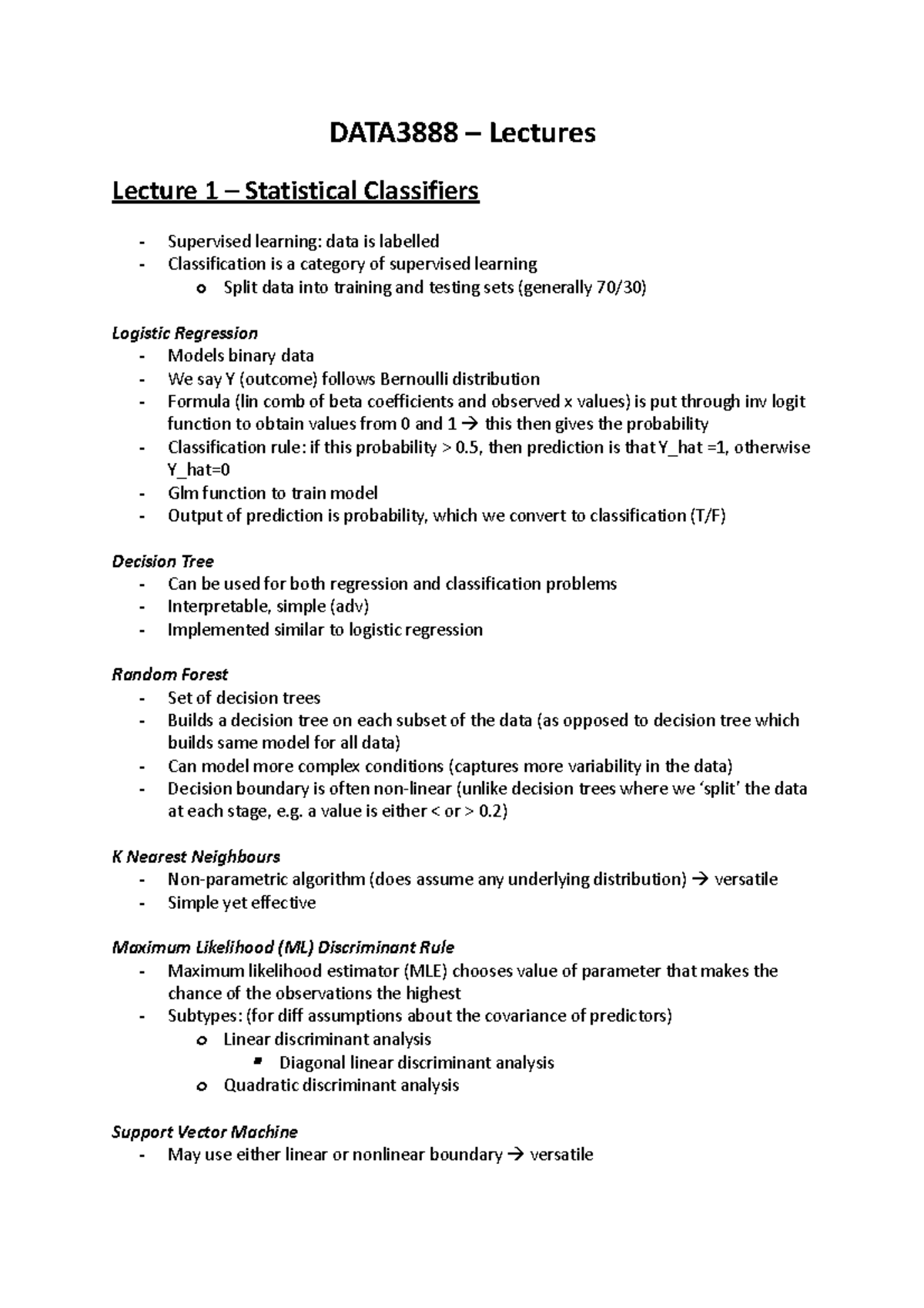 Lecture content notes - DATA3888 – Lectures Lecture 1 – Statistical ...