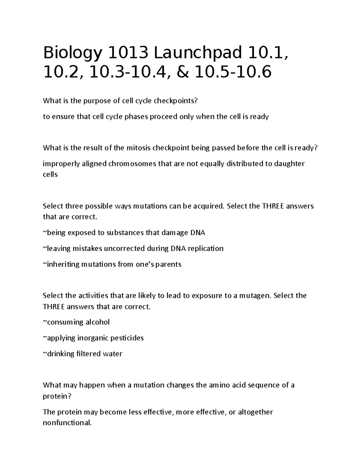 Biology 1013 Launchpad 10 - Biology 1013 Launchpad 10, 10, 10.3-10 ...