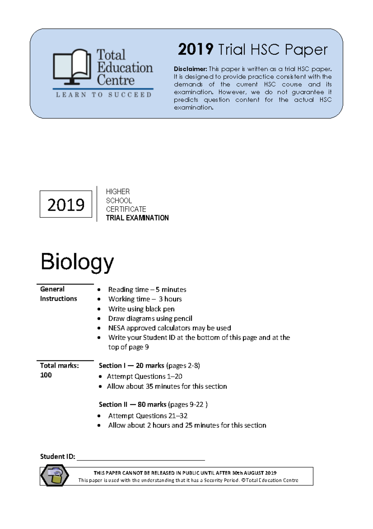 2019 Biology TEC - exam - Studocu