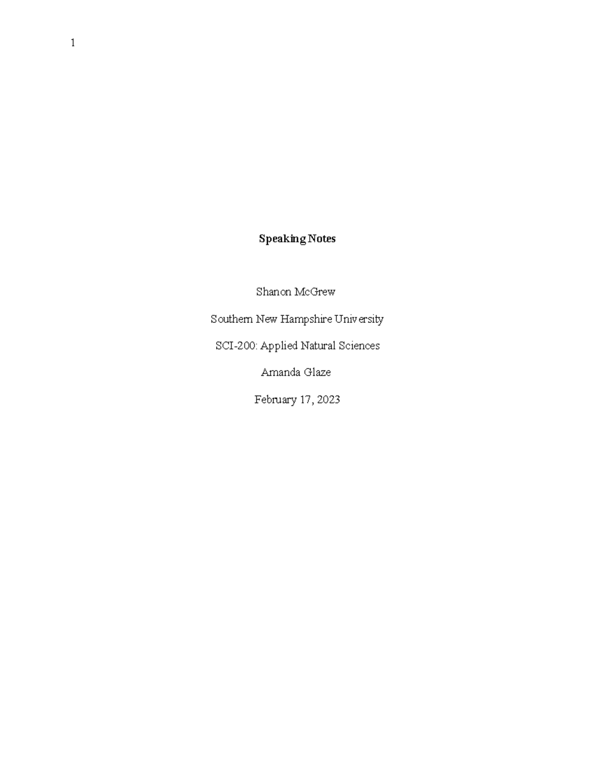 Speaking Notes Final - 1 Speaking Notes Shanon McGrew Southern New ...