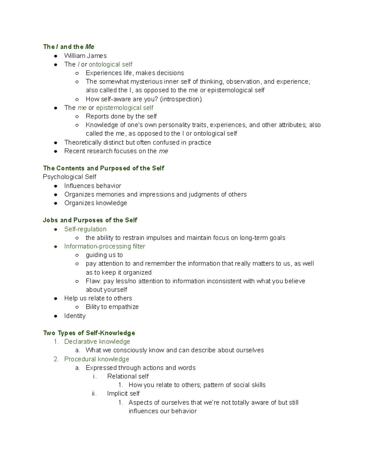 The Self CH15 - how many selves are there? what's the difference ...