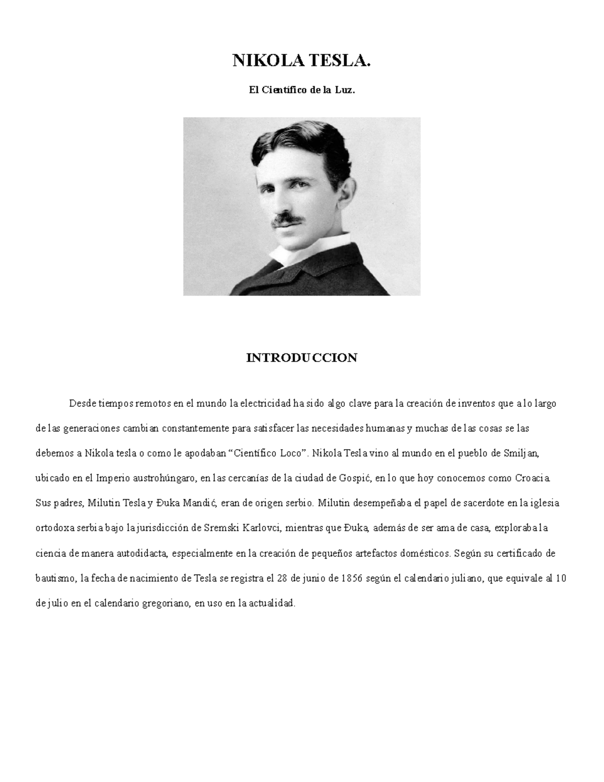 Nikola Tesla - NIKOLA TESLA. El Científico de la Luz. INTRODUCCION ...