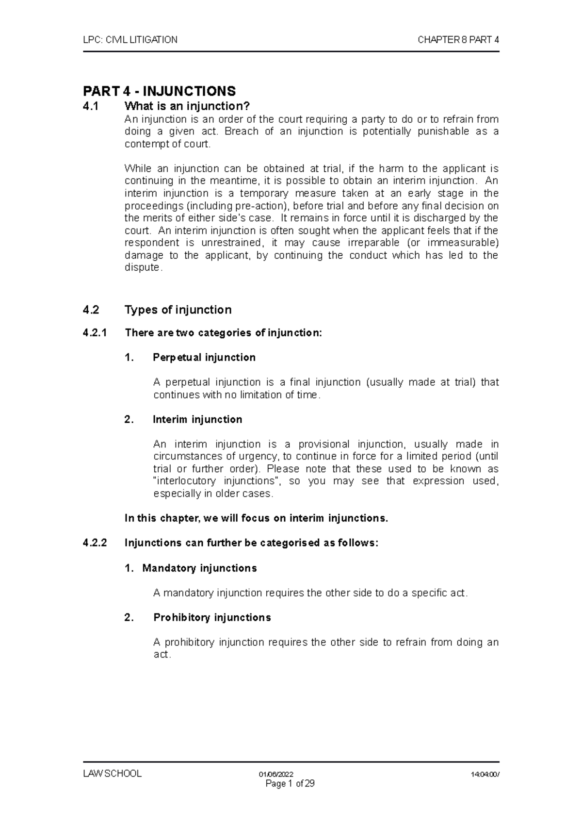 22-23 Civil Litigation Chapter 8 Part 4 Injunctions - LPC: CIVIL ...