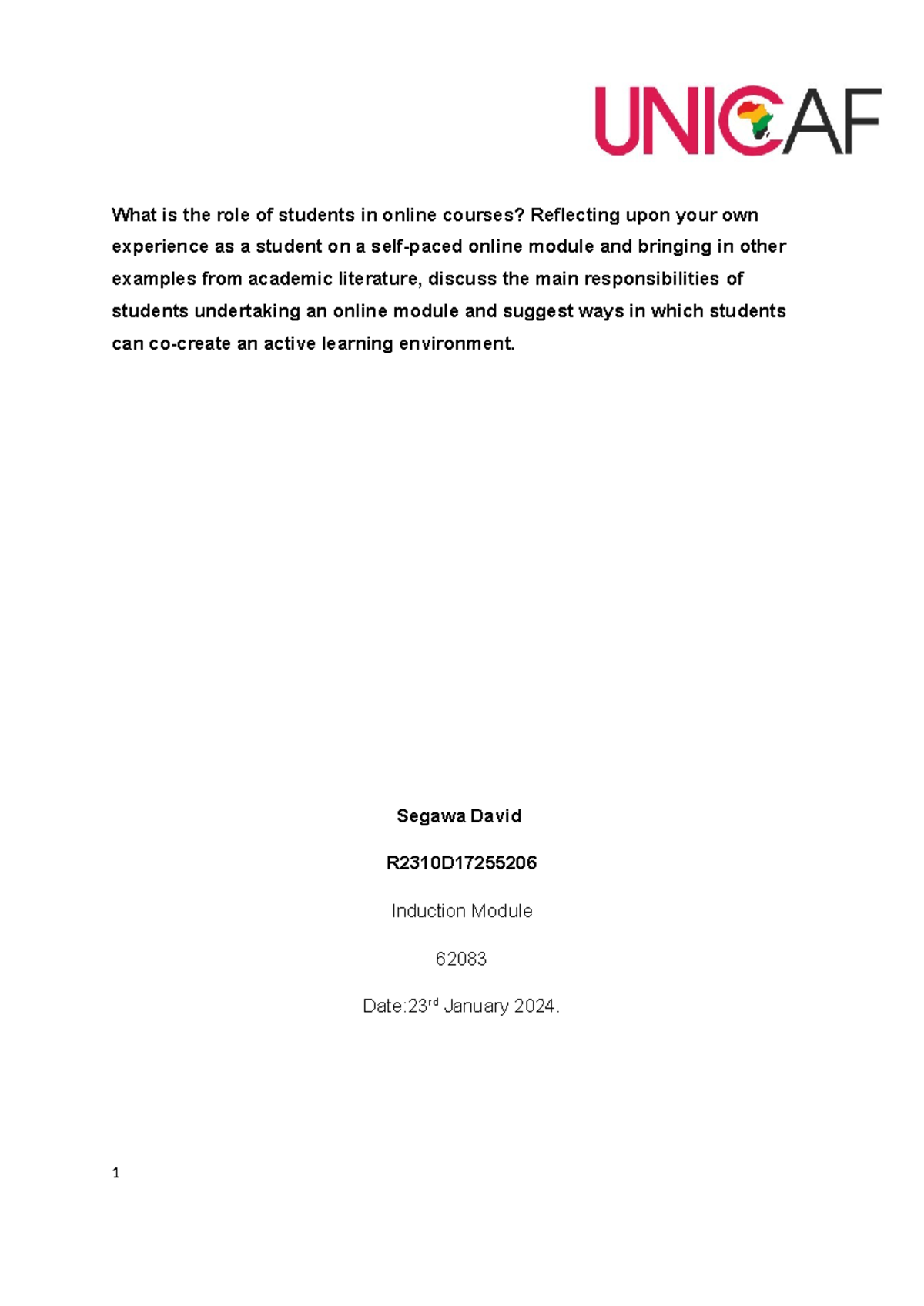 Cover Page - What is the role of students in online courses? Reflecting ...