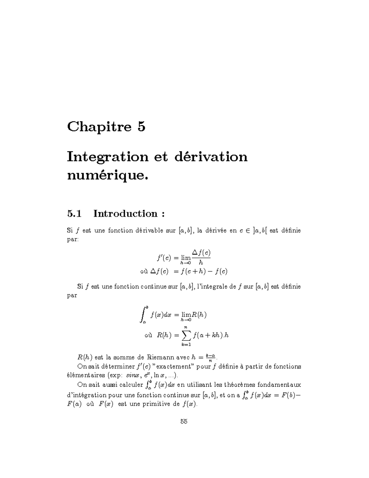 Cours analyse numerique 2 chap5 - Chapitre 5 Integration et dÈrivation ...