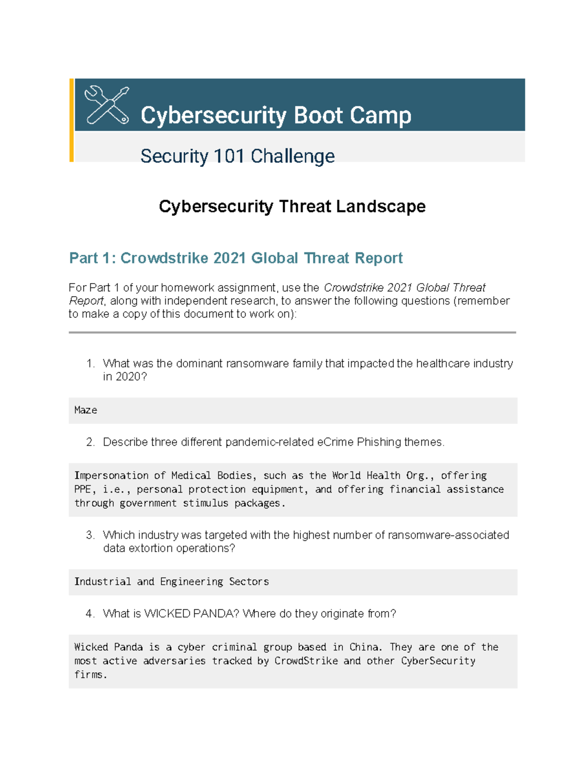 Susan Bukosky Security 101 Challenge - Cybersecurity Threat Landscape Part 1: Crowdstrike 2021 ...