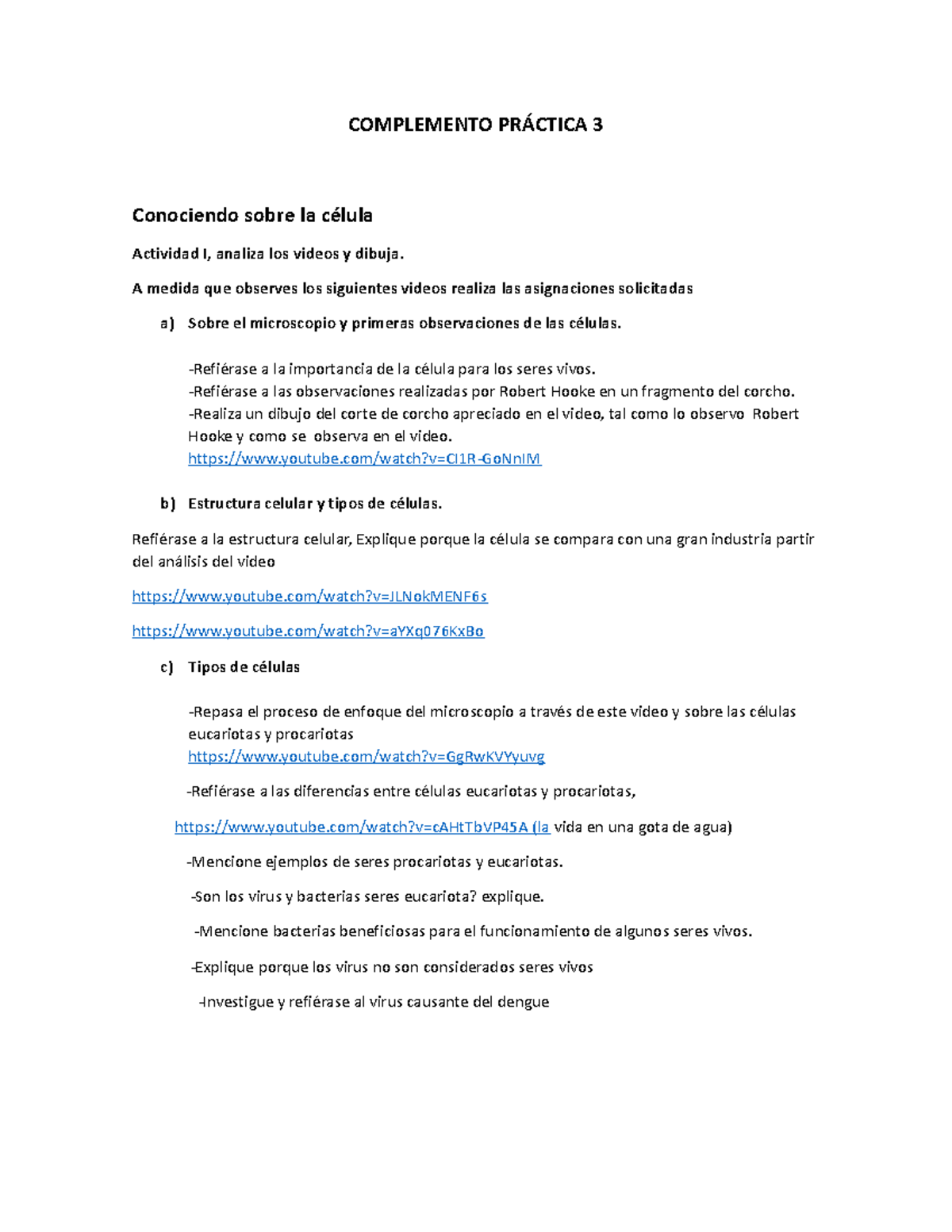 Practica sobre la celula - COMPLEMENTO PRÁCTICA 3 Conociendo sobre la célula Actividad I ...