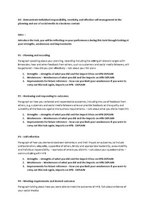 D2 - Evaluate the plan and use of social media in a business against ...