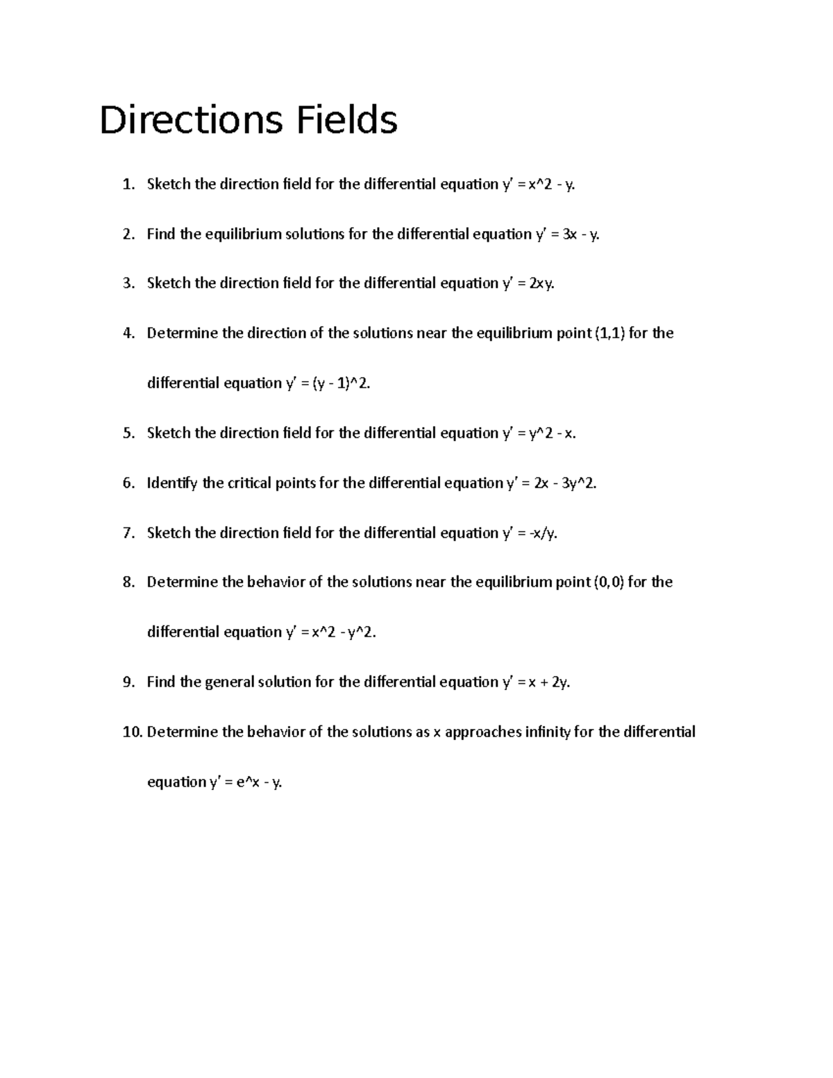 Directions Fields - calculus 3 self-made worksheet - Directions Fields ...