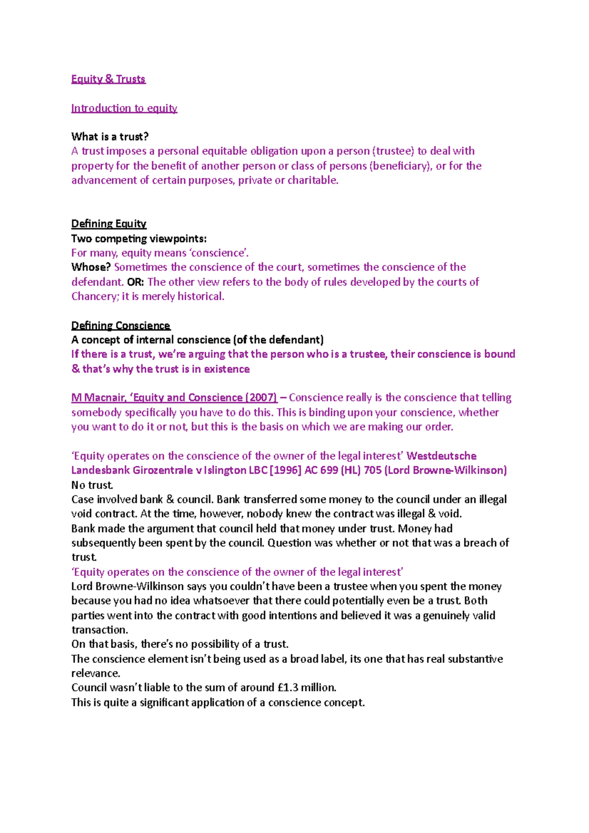 Equity Lecture 1 - Equity & Trusts Introduction to equity What is a ...