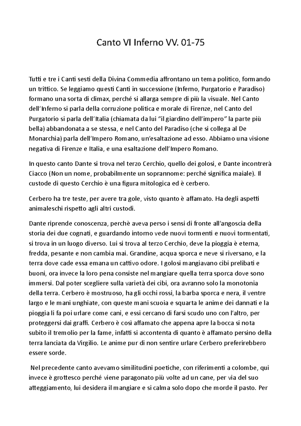 Dante - Canto VI Inferno VV. 01-75 - Canto VI Inferno VV. 01- Tutti e ...