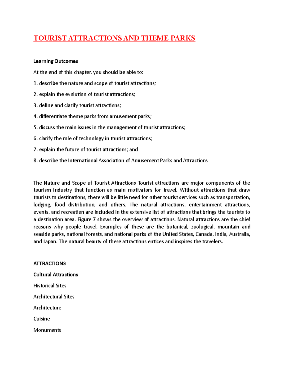 Tourist Attractions AND Theme Parks - TOURIST ATTRACTIONS AND THEME ...