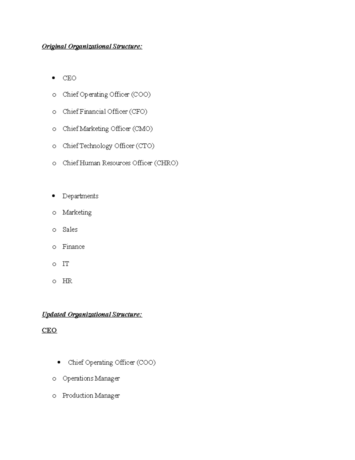 BUS 210 Module Six Assignment 3 Organizational Structure - Original ...