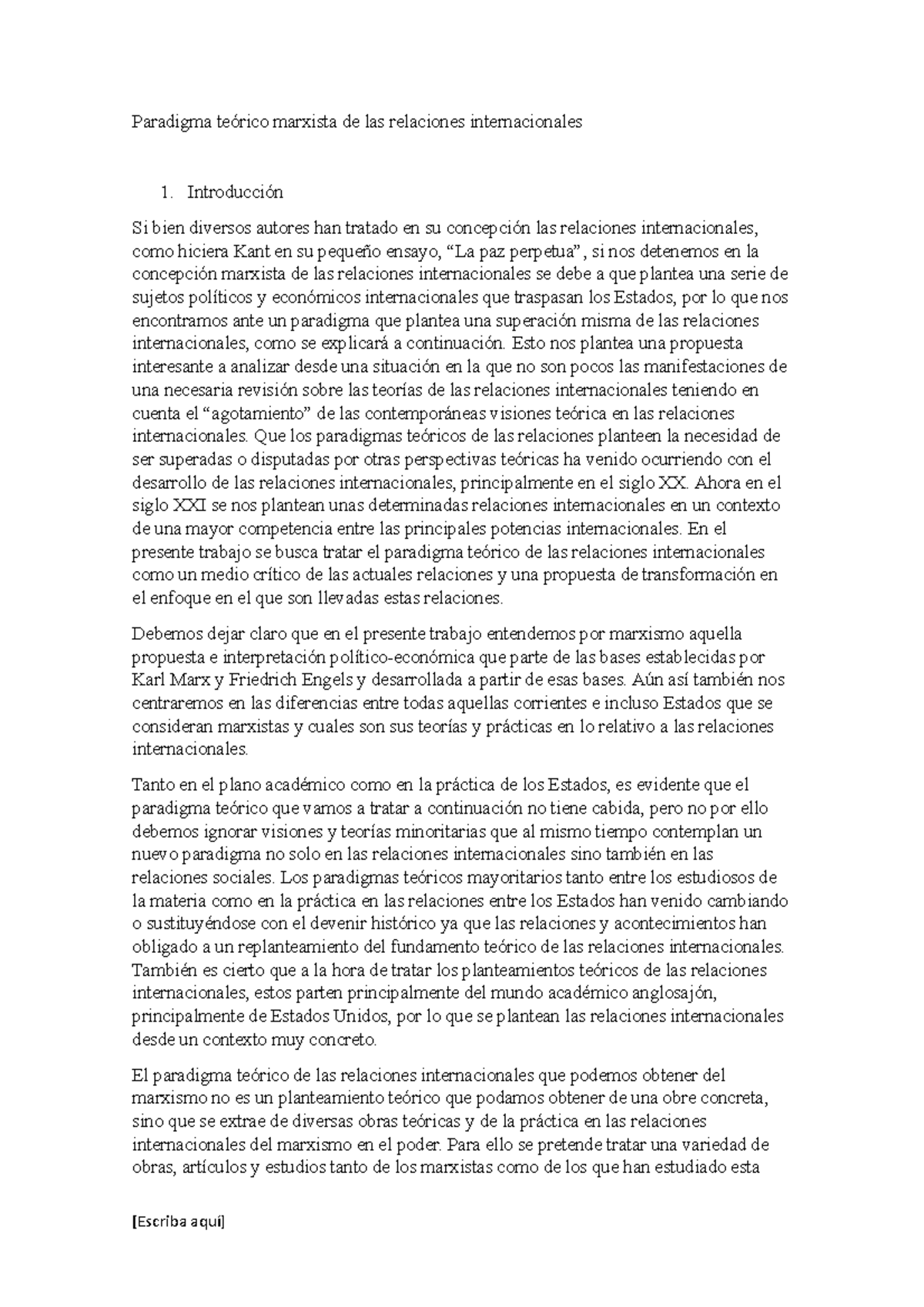 Paradigma teórico marxista de las relaciones internacionales ...