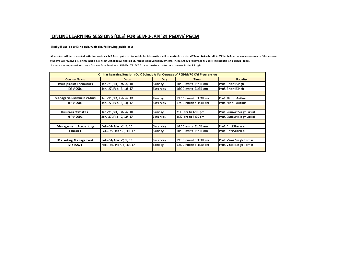 Sem 1 Jan 2024 PGDM PGCM -Batch-A - ONLINE LEARNING SESSIONS (OLS) FOR ...