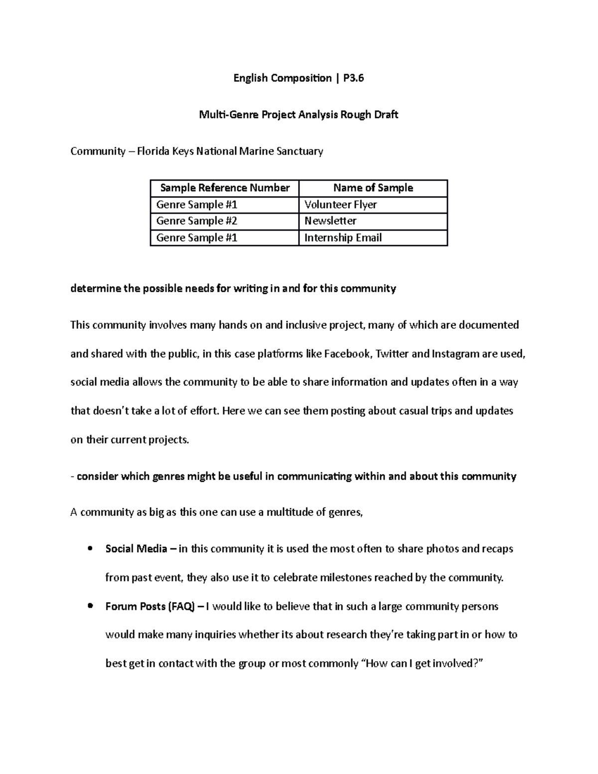 P3 Rough draft English Comp - English Composition | P3. Multi-Genre ...
