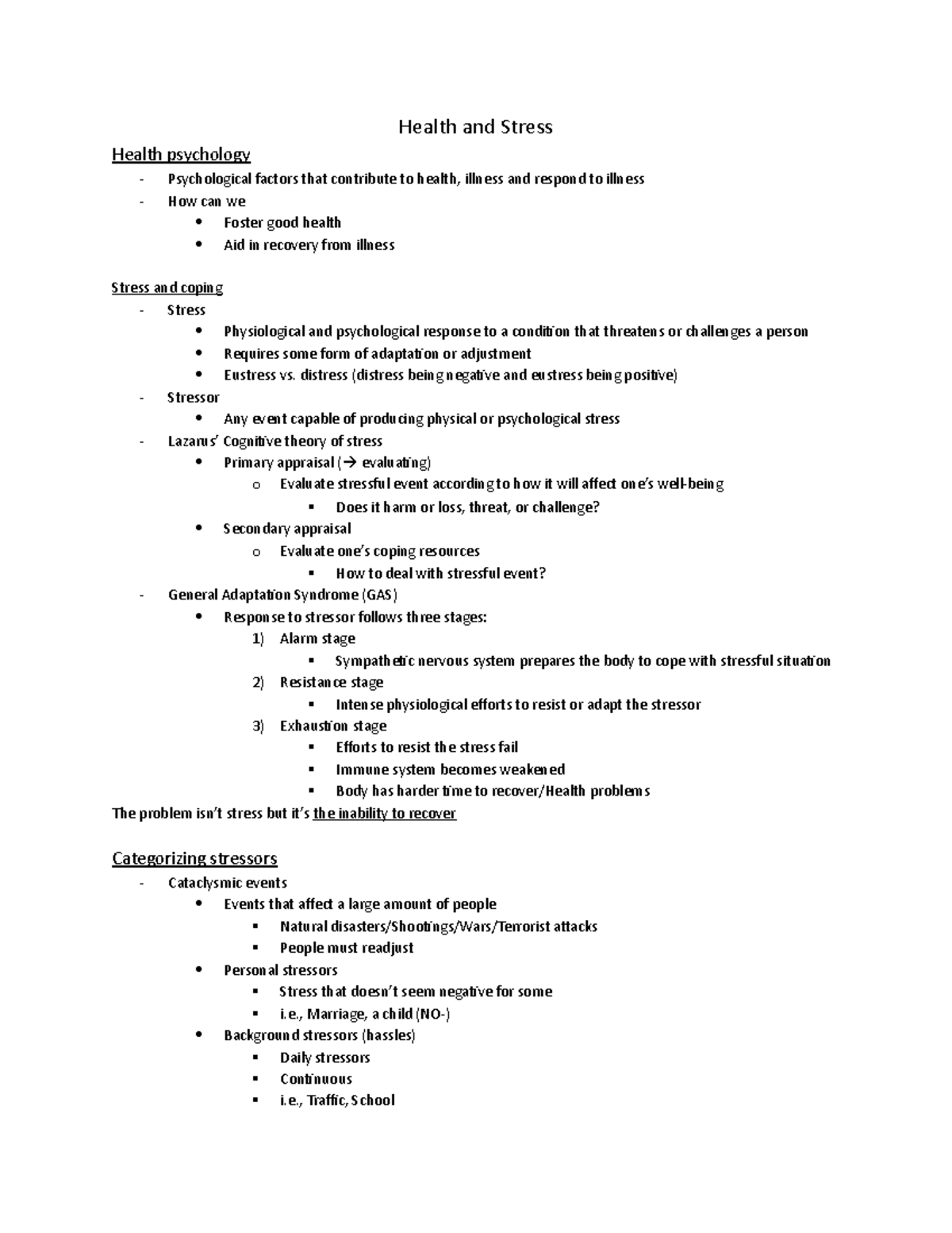 Health and Stress - Health and Stress Health psychology Psychological ...