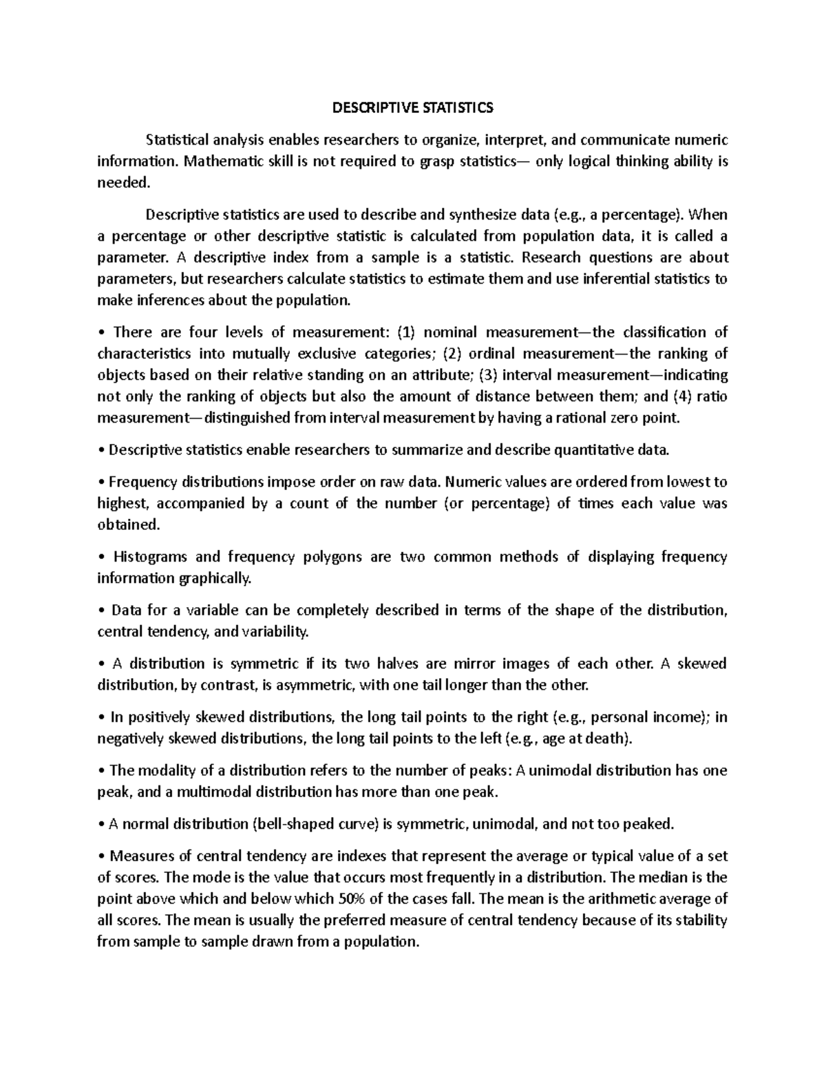 Descriptive Statistics - DESCRIPTIVE STATISTICS Statistical analysis ...