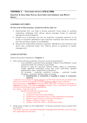 Tutorial 2 - TUTORIAL 2 (WEEK 3) CHAPTER 2: MARKETING METRICS AND ...