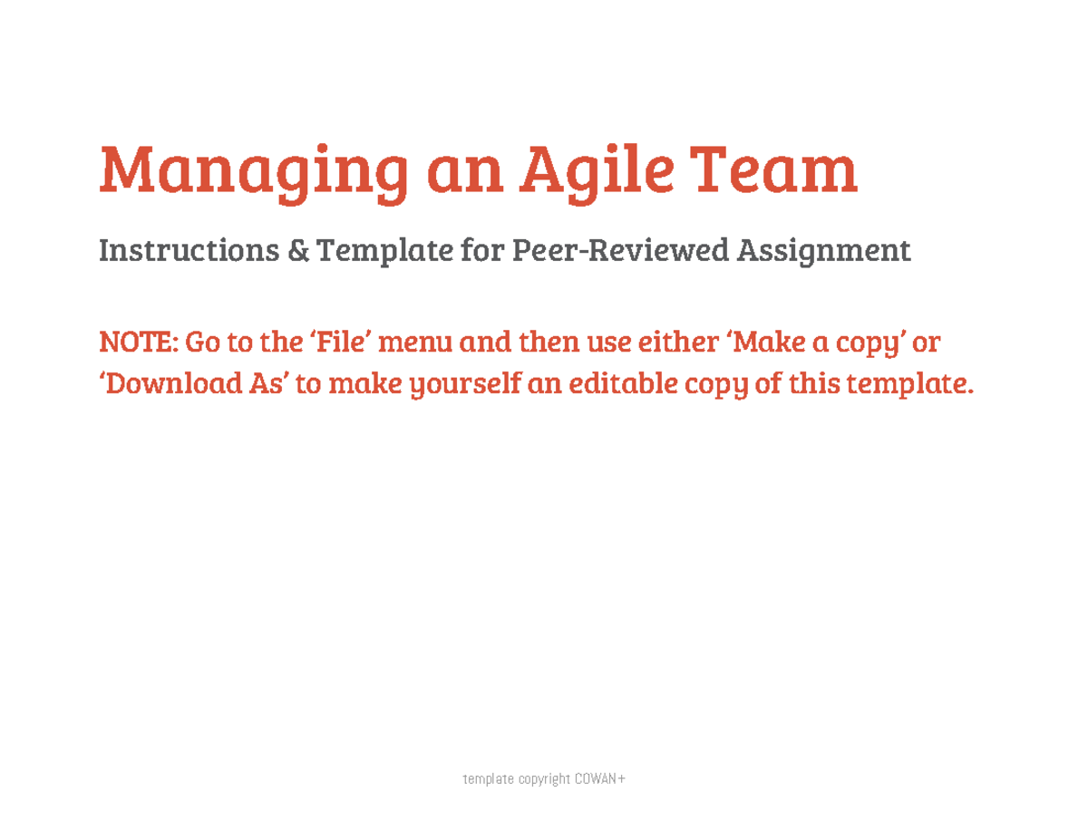 Managing an Agile Team - lllll - Managing an Agile Team Instructions & Template for - Studocu
