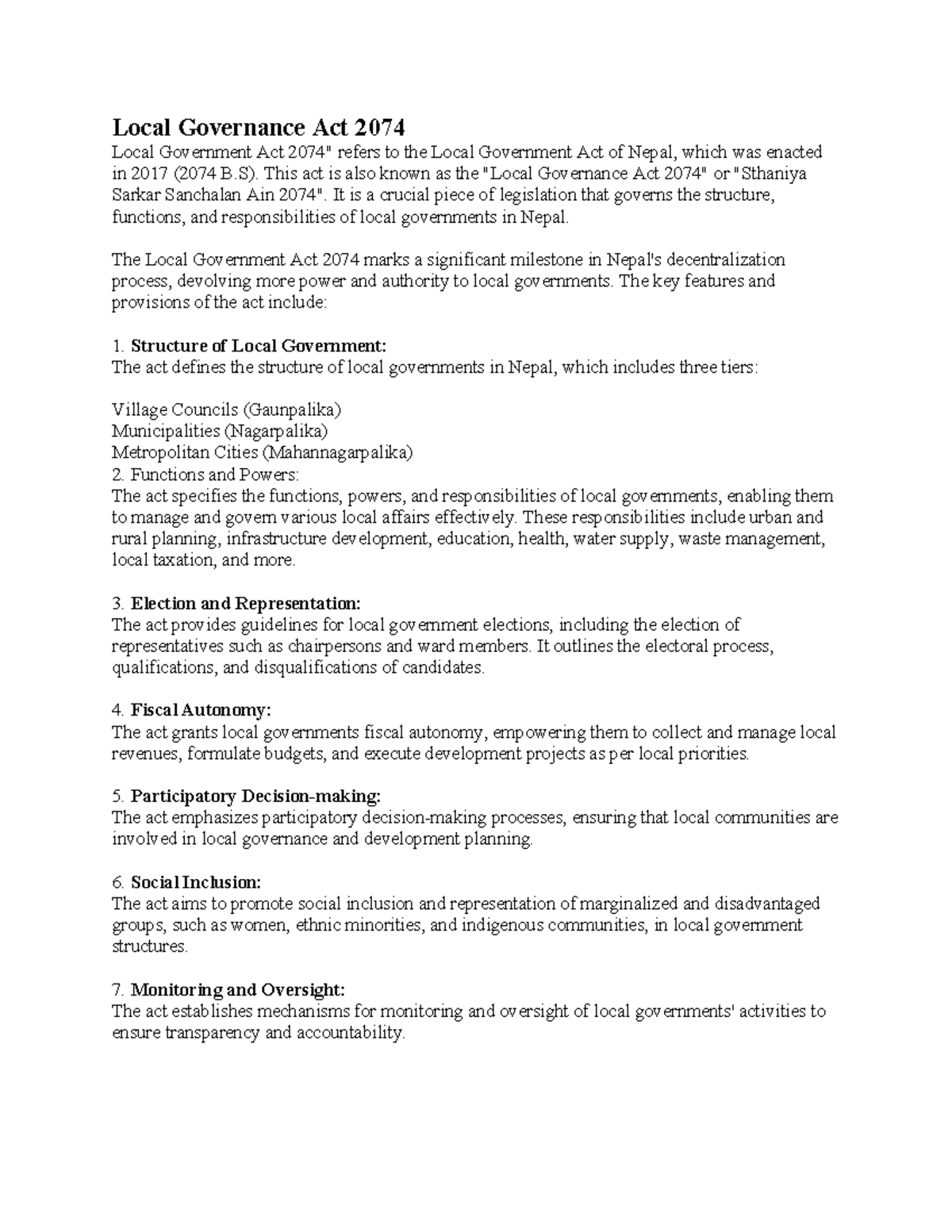 Local Self Governance - Local Self Governance - Local Governance Act ...