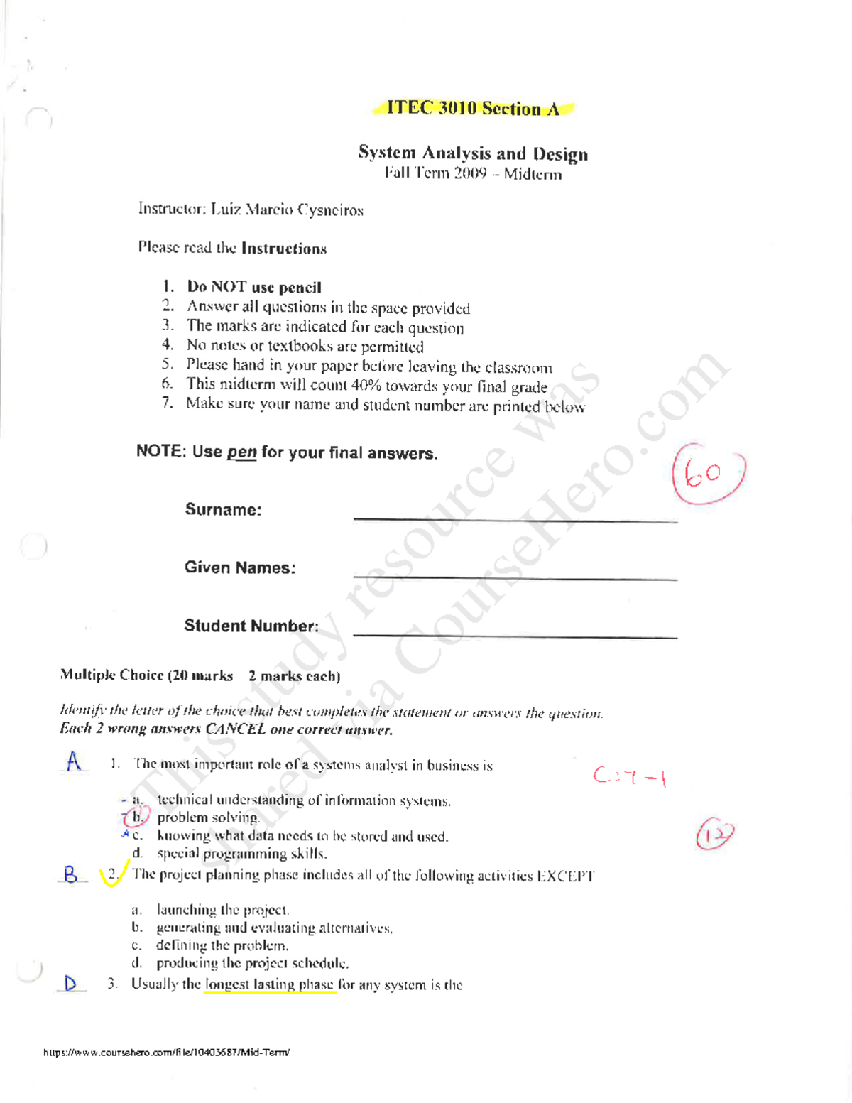 TEST 2017, questions and answers - ITEC 3010 - shared via CourseHero ...