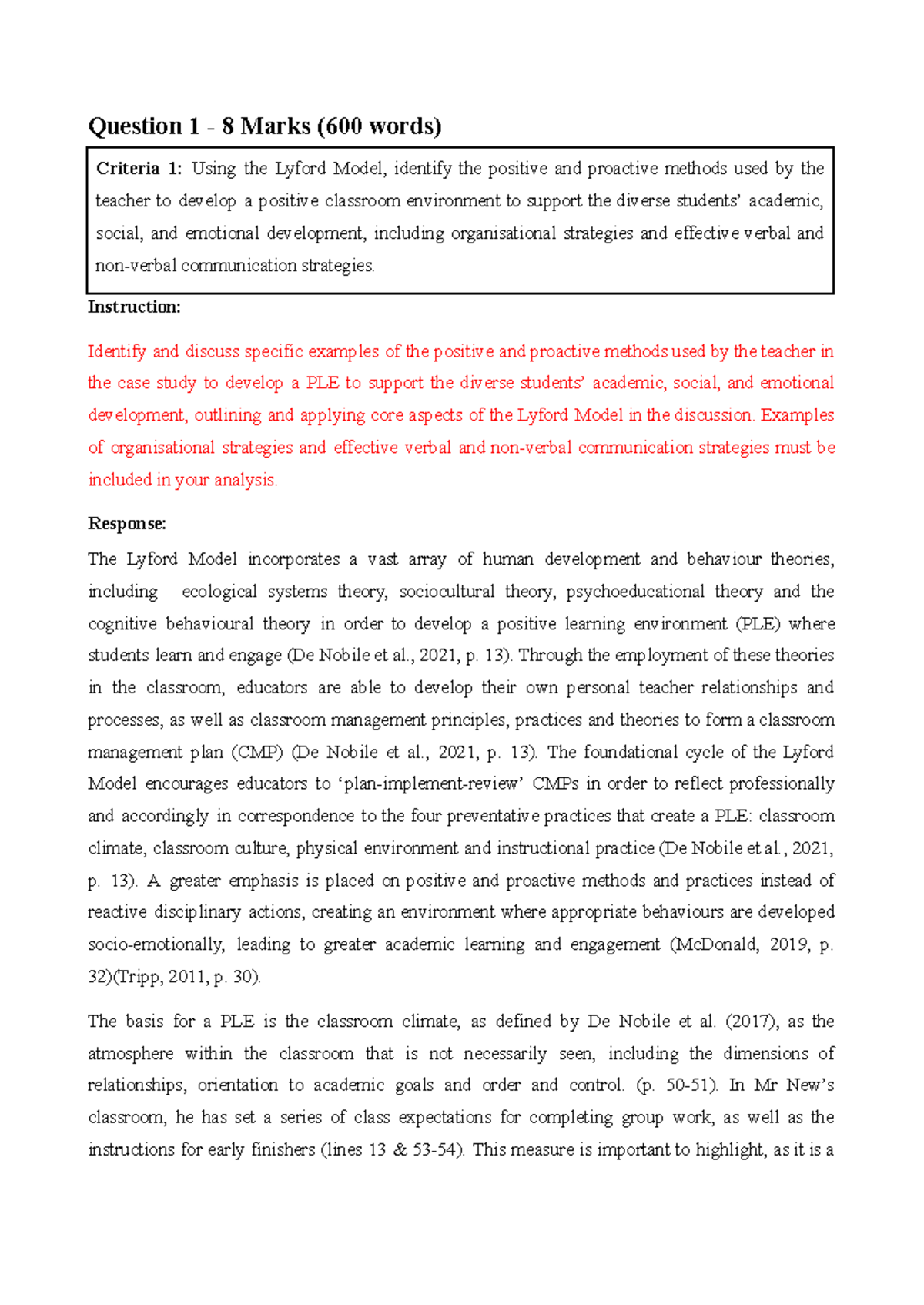 EEA406 Assessment 2 - Question 1 - 8 Marks (600 words) Criteria 1 ...