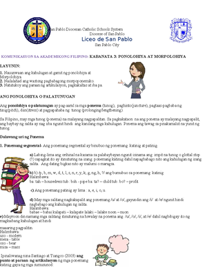 Lesson PLAN WEEK 2 - Learning Area FILIPINO 9 Learning Delivery ...