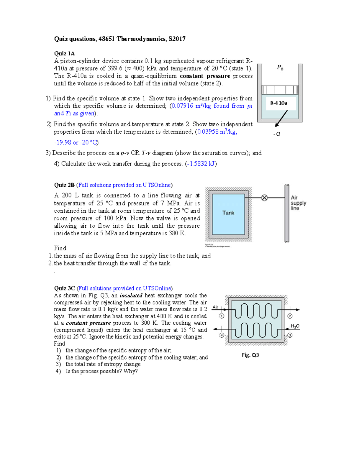 Quiz questions 48651 S2017 - Quiz questions, 48651 Thermodynamics, S ...