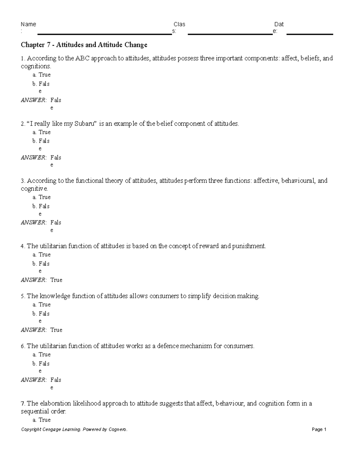 Chapter 7 Attitudes and Attitude Change - Chapter 7 - Attitudes and ...
