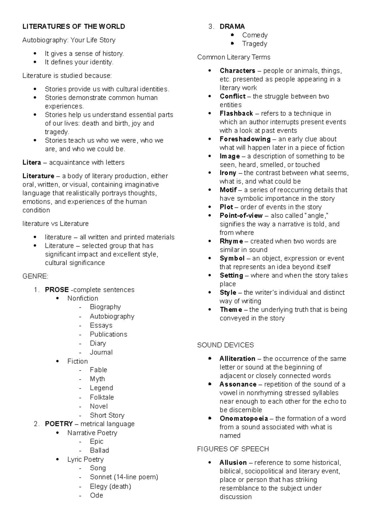 World Lit-Notes - Midterms full coverage - LITERATURES OF THE WORLD ...