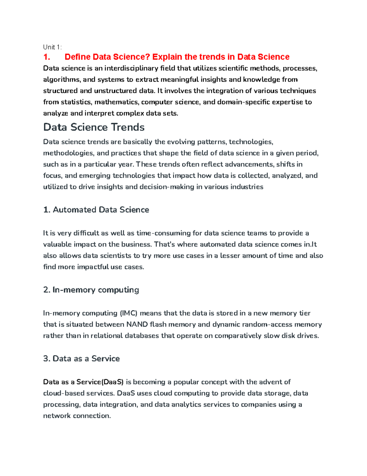Unit 1- DS - Unit 1: 1. Define Data Science? Explain the trends in Data ...