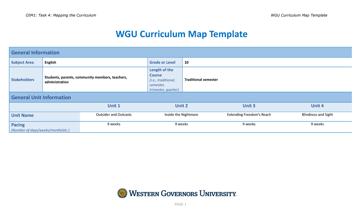 D183 Task 4 - WGU Curriculum Map Template Complete - WGU Curriculum Map ...