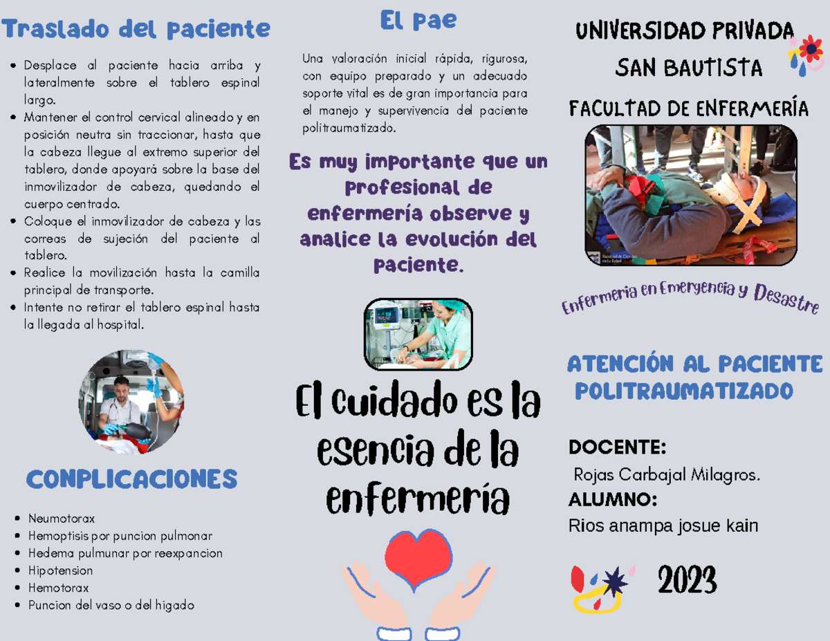 Emergencia 1 - Triptico resumido sobre el PAE y paciente politraumatizado - UNIVERSIDAD PRIVADA ...