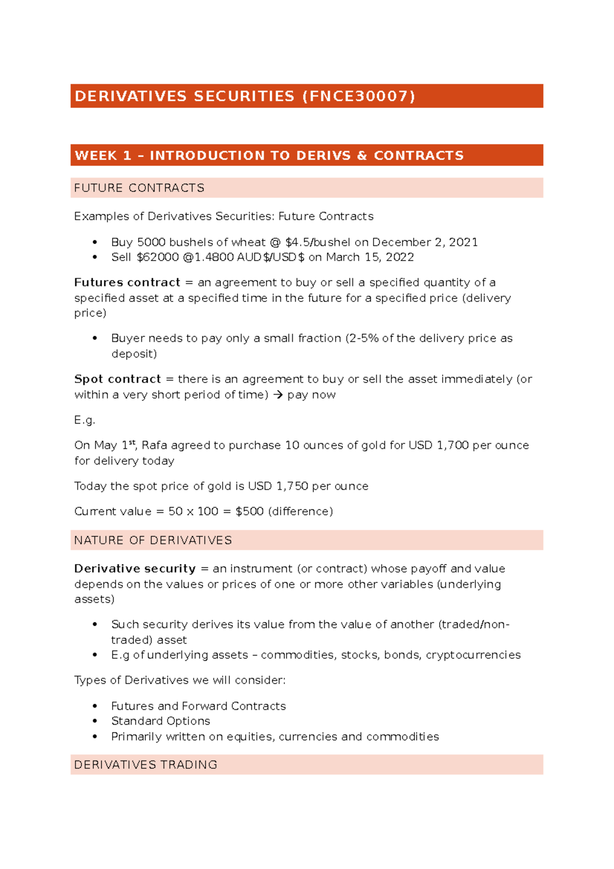 Derivatives Securities - Lecture Notes - DERIVATIVES SECURITIES ...