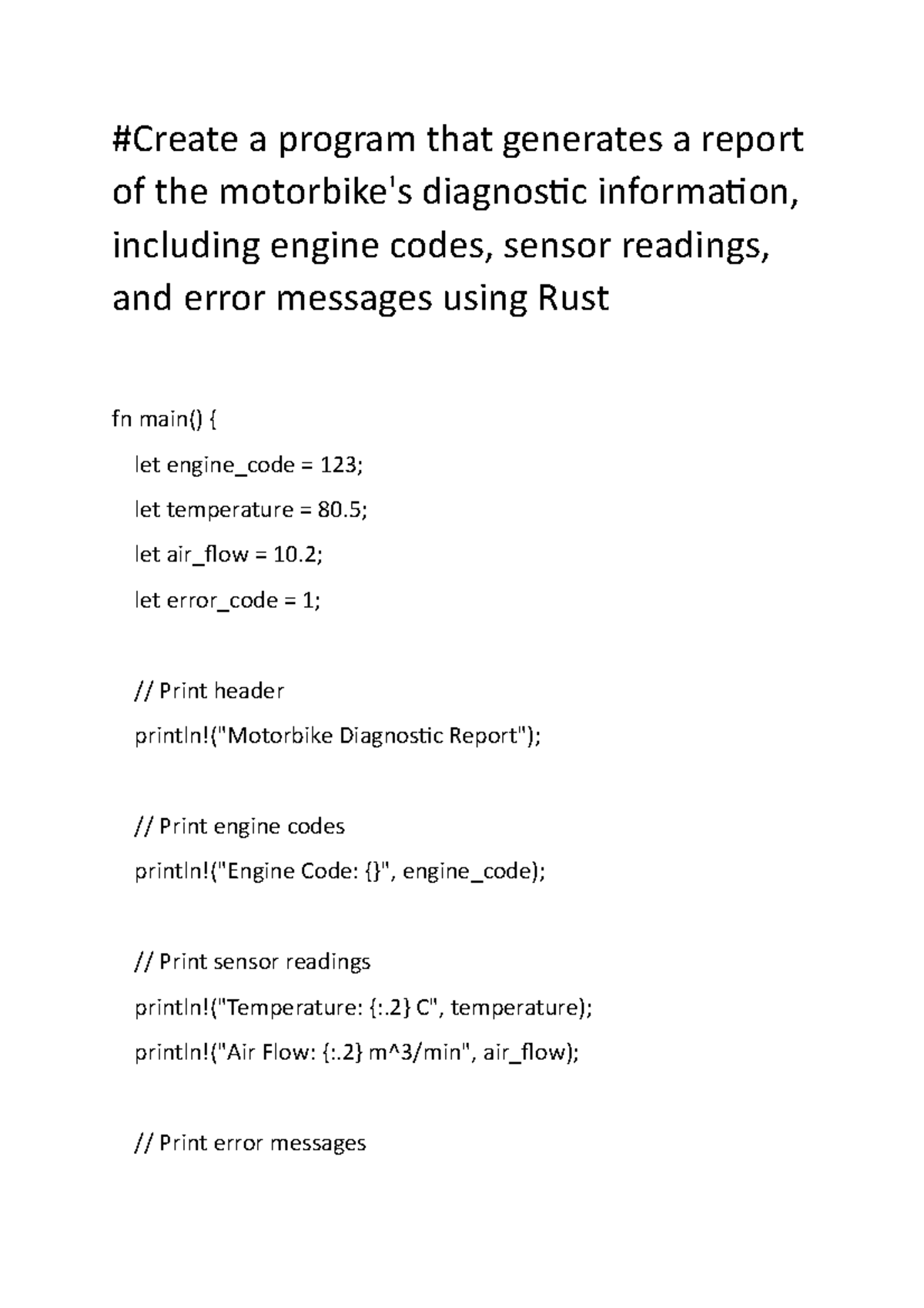 Program That Generates A Report Of The Motorbike Rust Create A